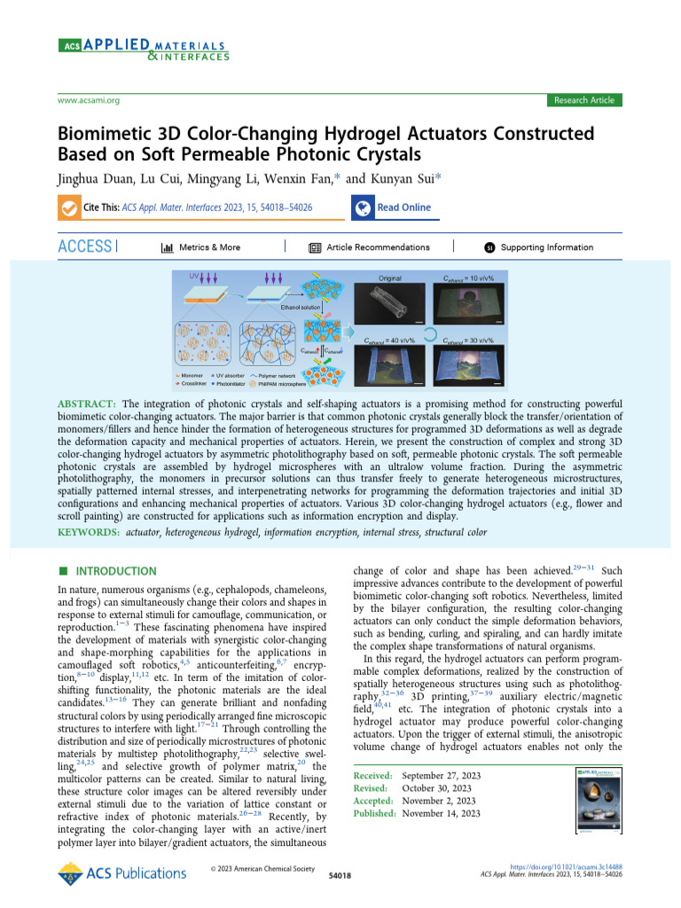 Duan Et Al 2023 Biomimetic 3d Color Changing Hydrogel Actuators ...