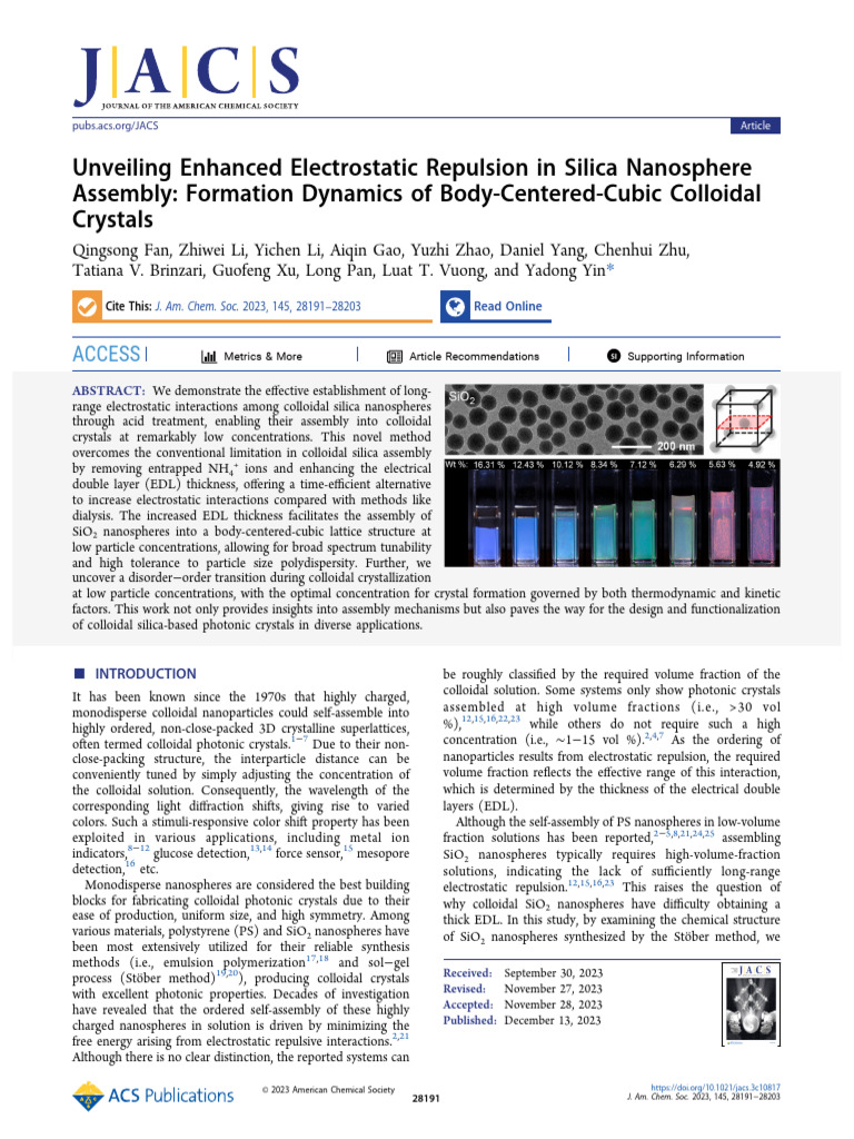 Enhanced Silica Nanosphere Assembly | PDF | Crystal Structure | Colloid