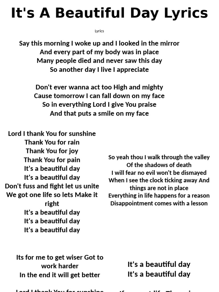 It's A Beautiful Day Lyrics | PDF | Religion & Spirituality