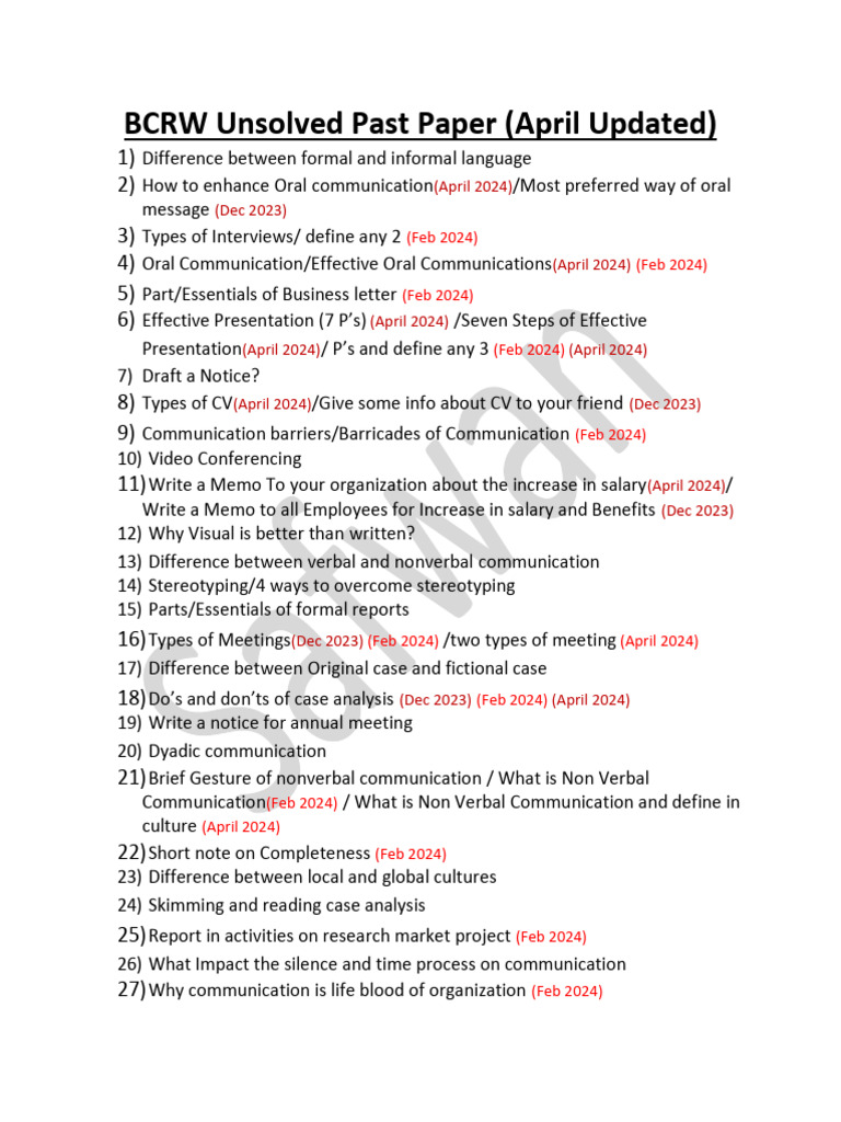 BCRW Past Papers (Apr Updated) | PDF | Speed Reading | Nonverbal ...