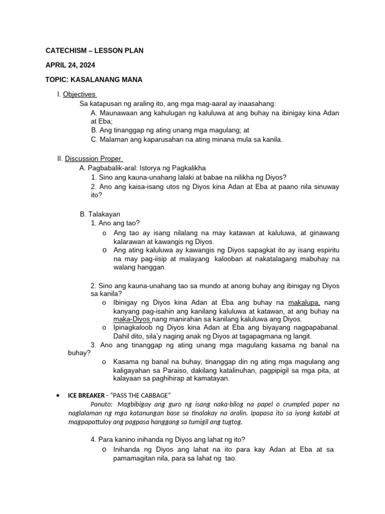 Catechism Lesson Plan 3 | PDF