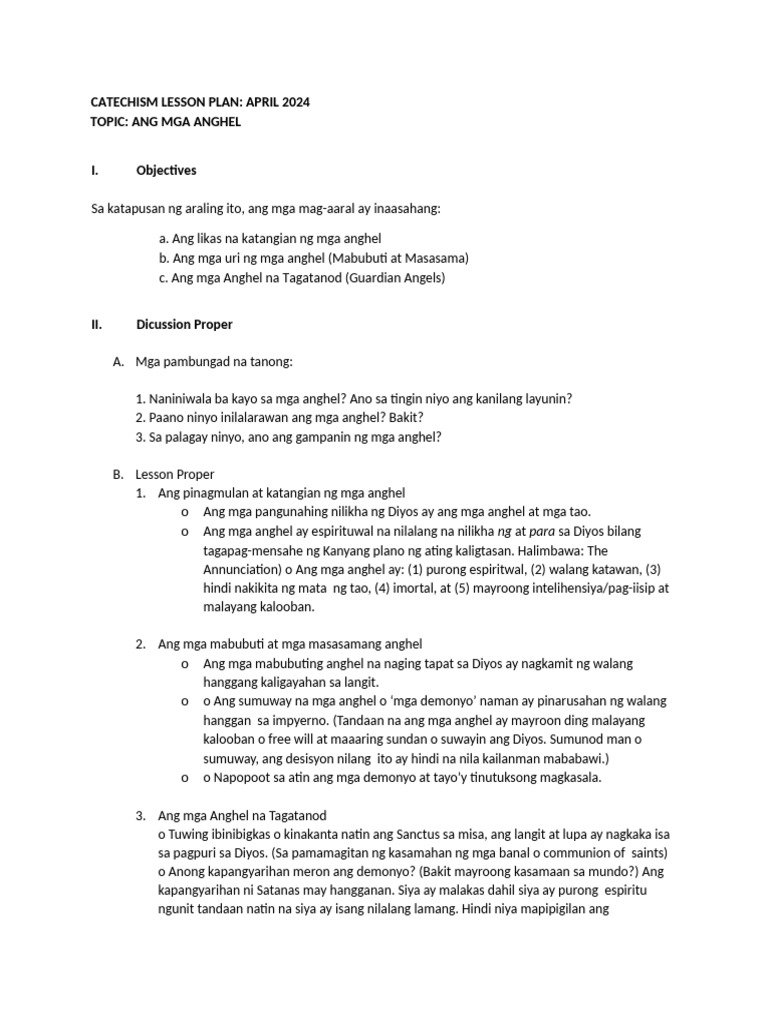 Catechism Lesson Plan 2 | PDF