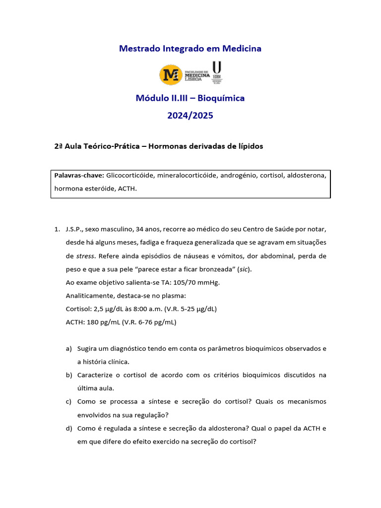 TP2 2024 2025 | PDF | Cortisol | Medicina Clínica