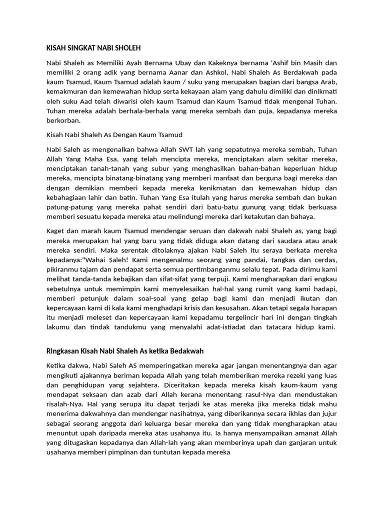 Kisah Singkat Nabi Sholeh | PDF | Agama & Spiritualitas | Sejarah