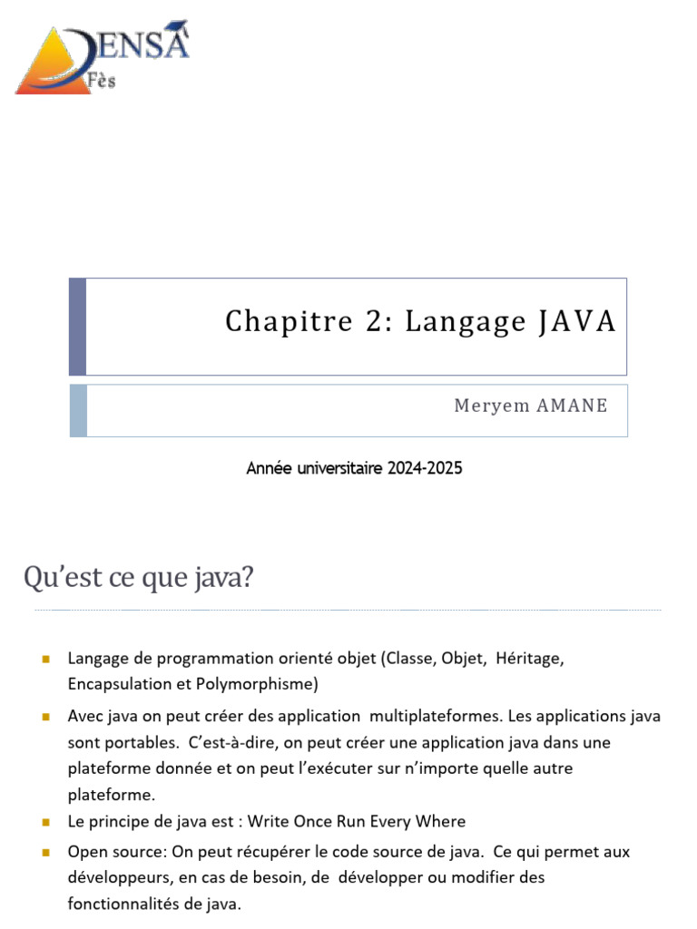 Cours JAVA2 Syntaxe | PDF | Classe (informatique) | Java (Langage de programmation)
