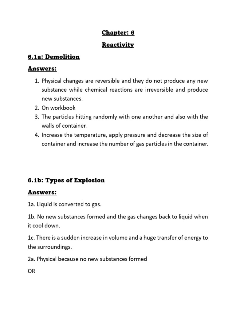 Reactivity (Answers) | PDF | Chemical Reactions | Oxide
