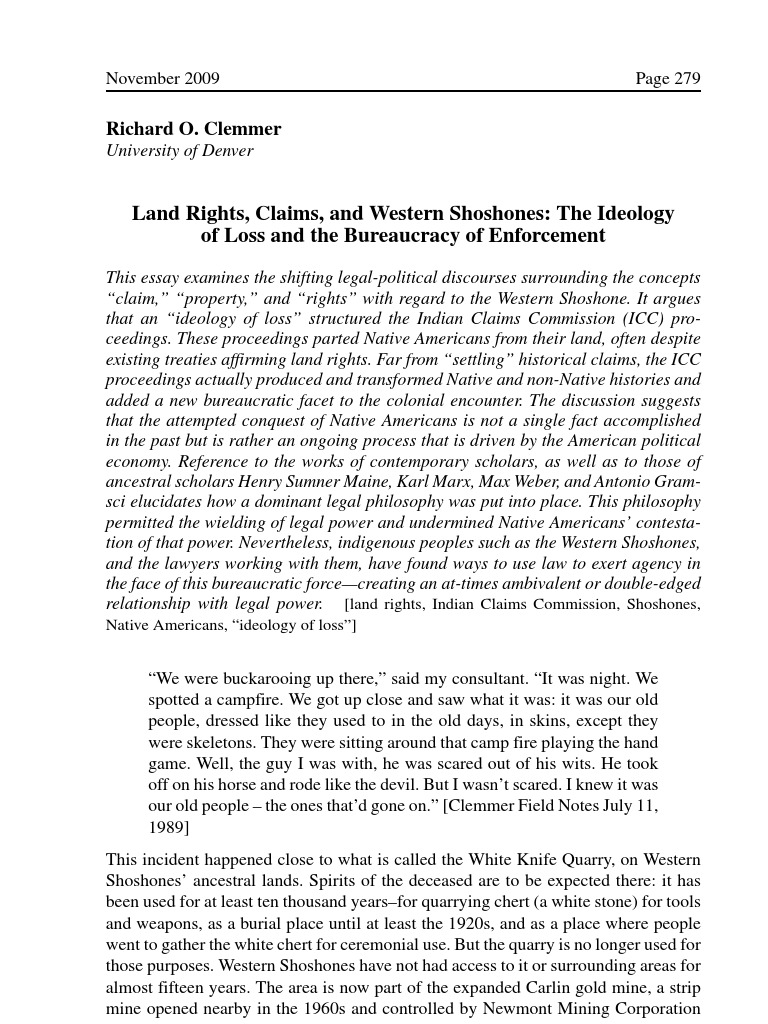 ClemmerR - 2009 - Land Rights, Claims and Western Shoshones | PDF ...