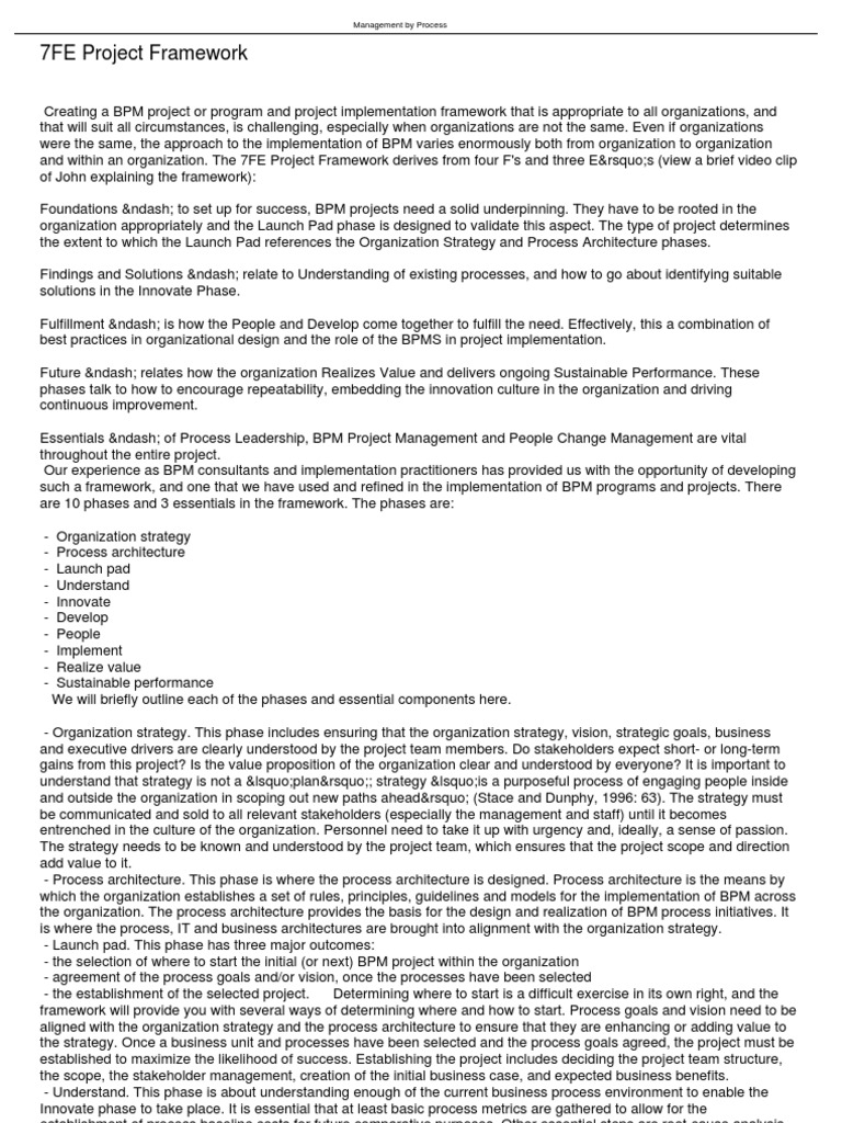 7FE Project Framework | PDF | Business Process Management | Project ...