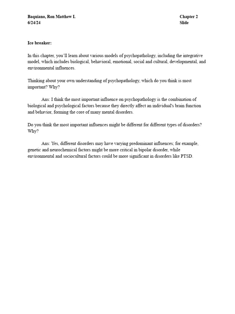 Chapter 2 Integrative Approach To Psychopathology | PDF | Mental ...