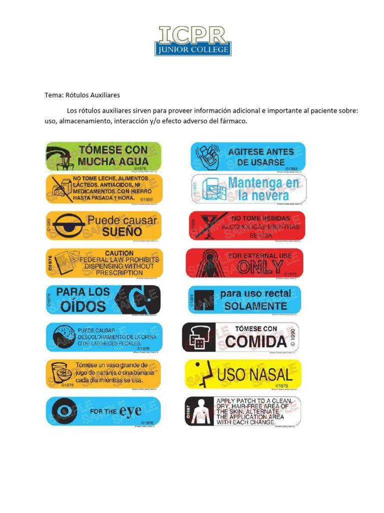 Rótulos Auxiliares de Medicamentos | PDF