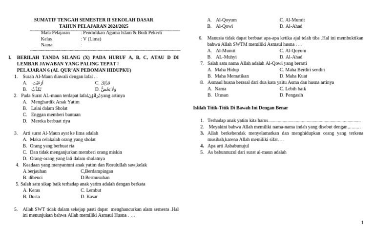 STS PAI Kelas 1 | PDF