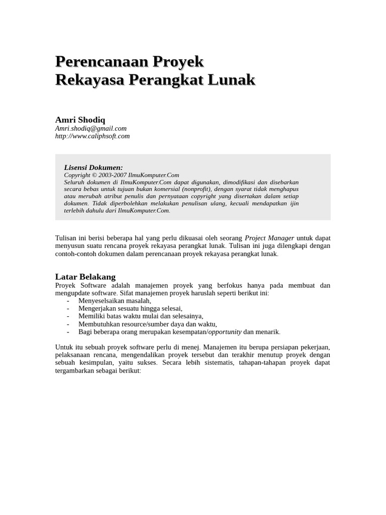 Amri Perencanaan Proyek RPL | PDF | Teknologi & Rekayasa