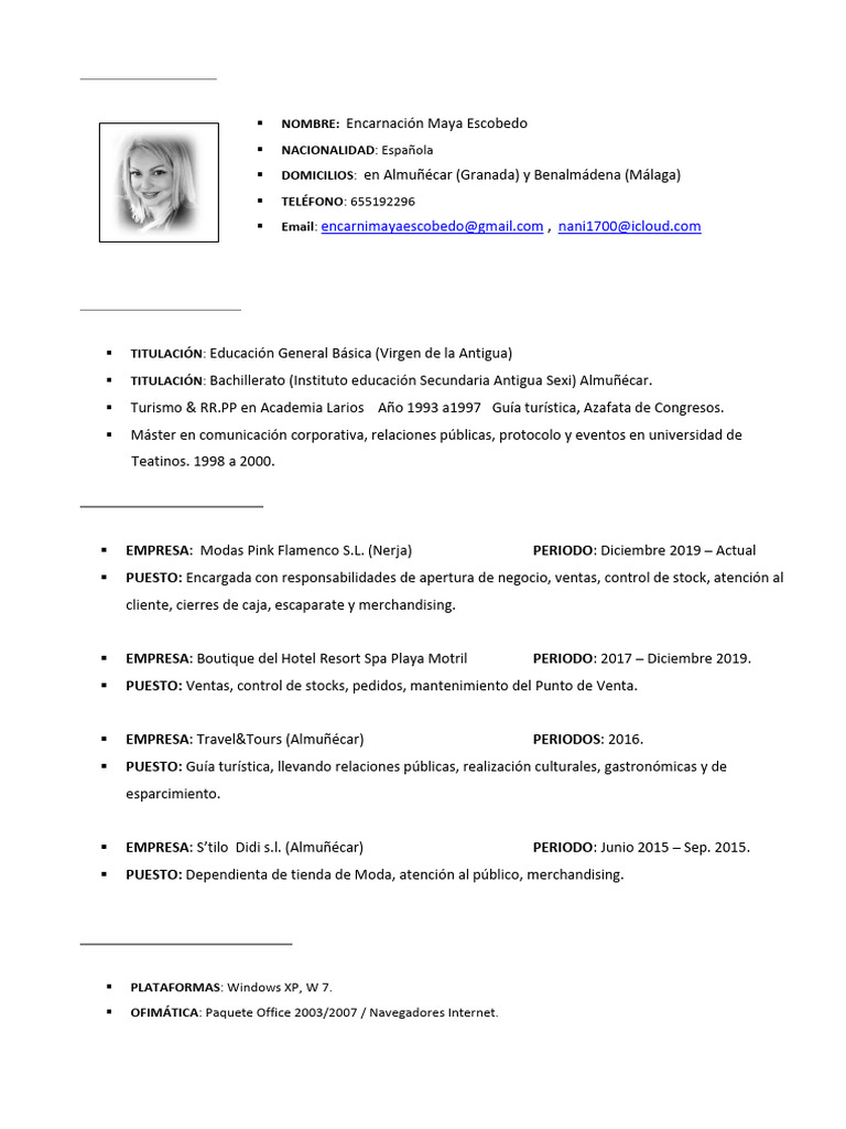 Encarnación Maya CV 2020 | PDF | Crecimiento personal y profesional | Ciencias sociales