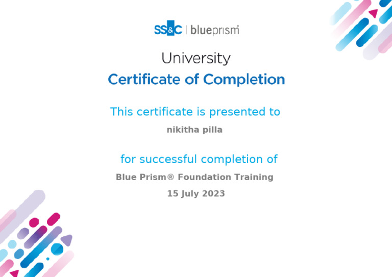 Blue Prism Foundation Training Certificate | PDF