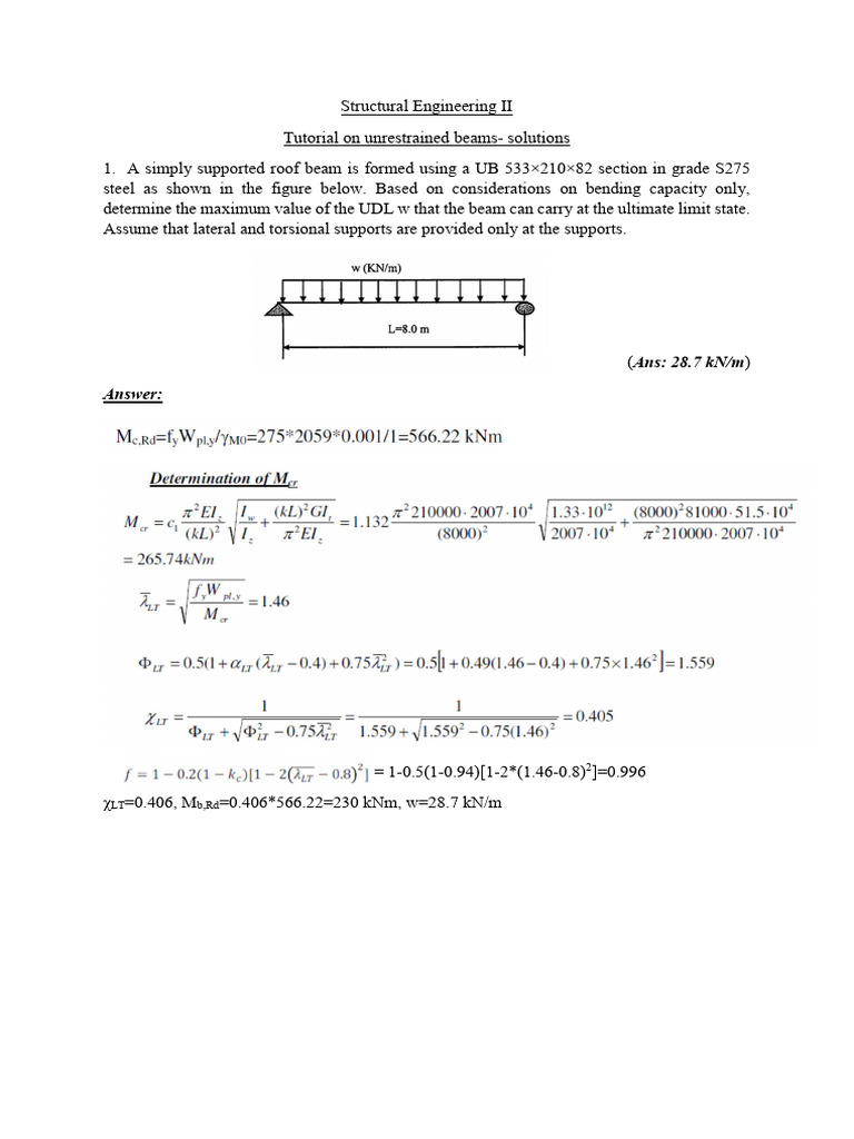 Tutorial Solution On Unrestraned Beams | PDF | Beam (Structure) | Solid ...