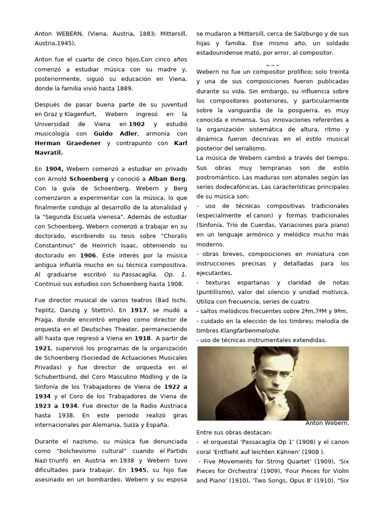Anton Webern: Vida y Composición Musical | PDF | Música clásica ...