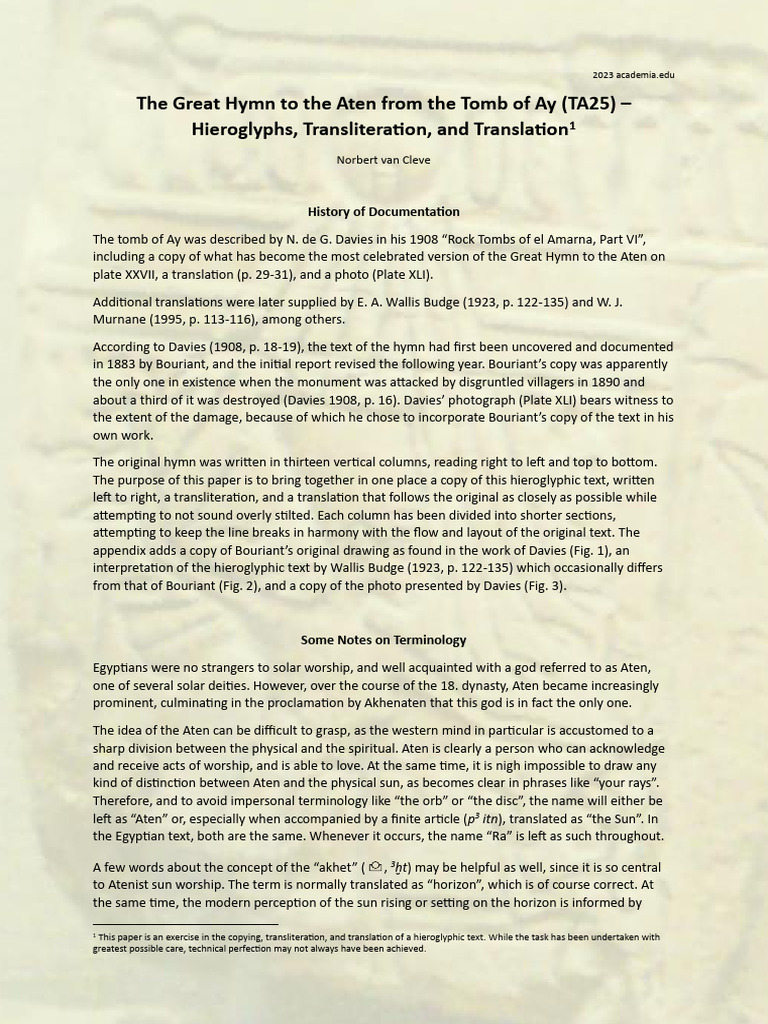 The Great Hymn To The Aten From The Tomb | PDF | Ancient Egypt