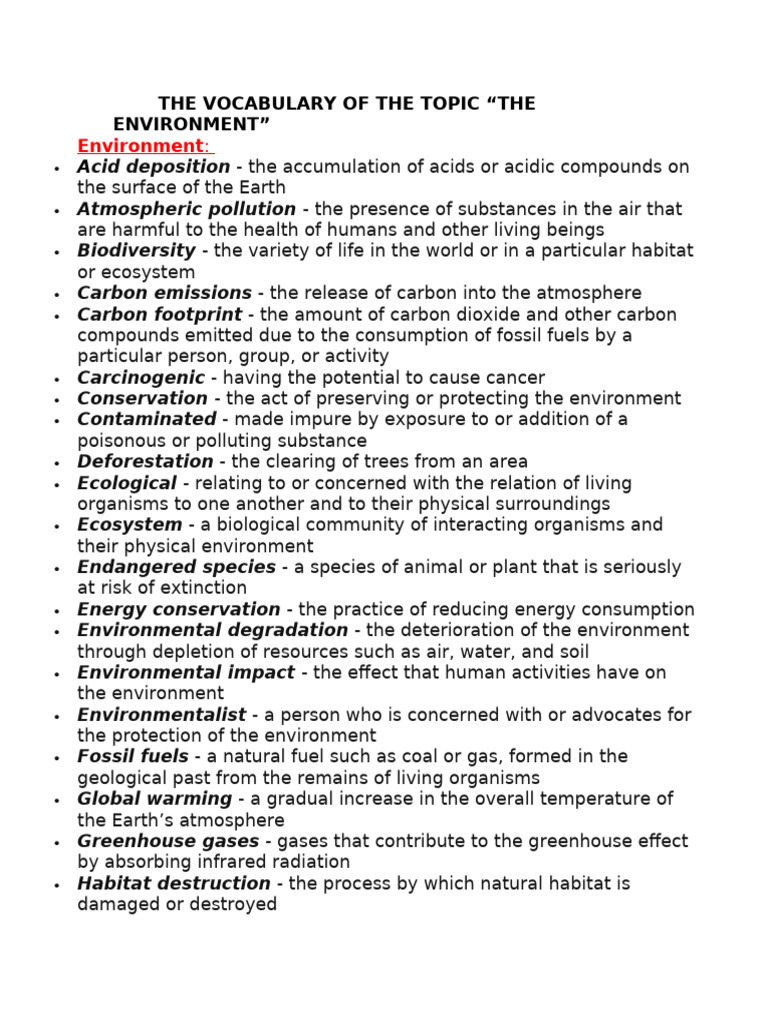 Key Environmental Vocabulary Terms | PDF | Natural Environment ...