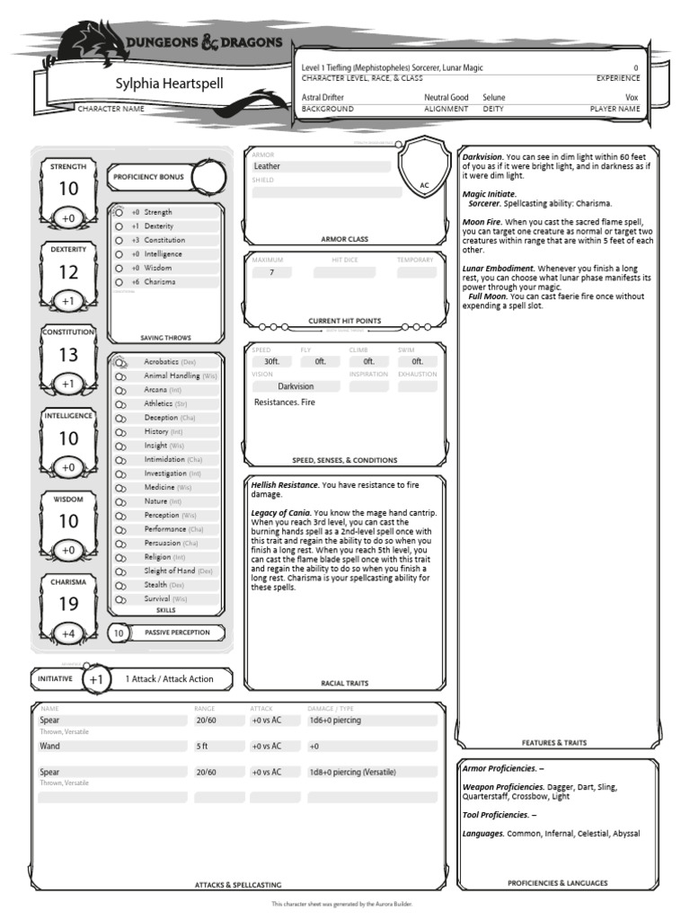 Sylphia Heartspell (DND Character) | PDF | Magician (Fantasy)