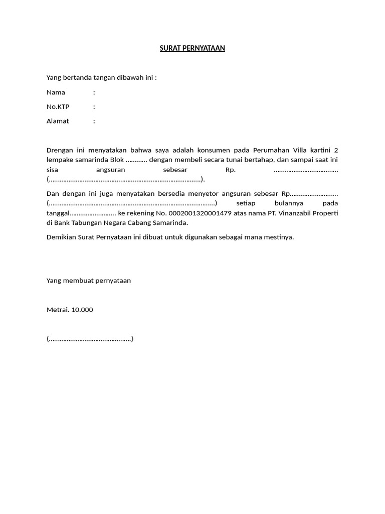 Surat Pernyataan BTN | PDF