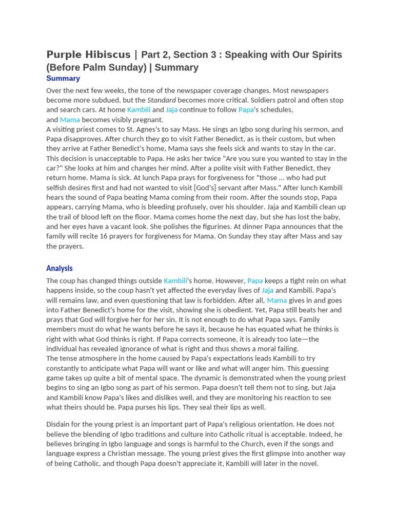 19) Purple Hibiscus (Chapter 3) | PDF | Mystery, Thriller & Crime Fiction