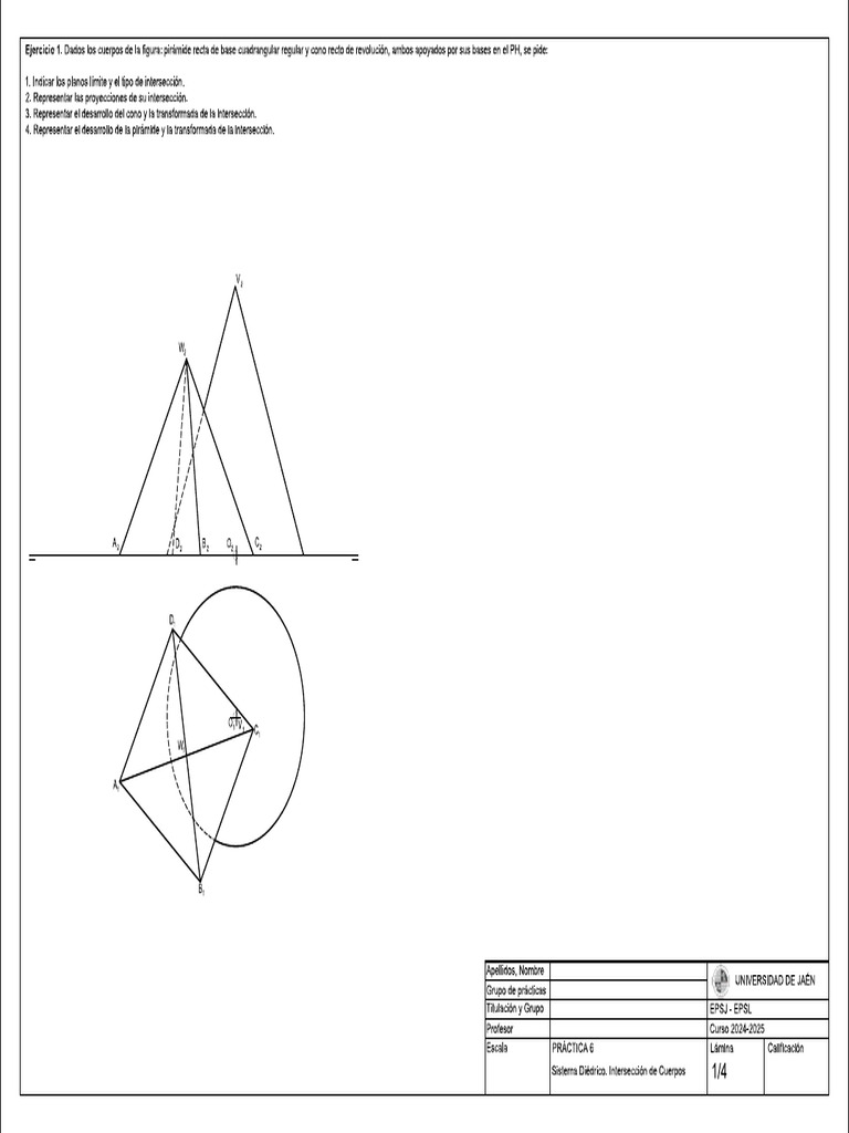Intersección Prisma-Cono en Sistema Diédrico | PDF