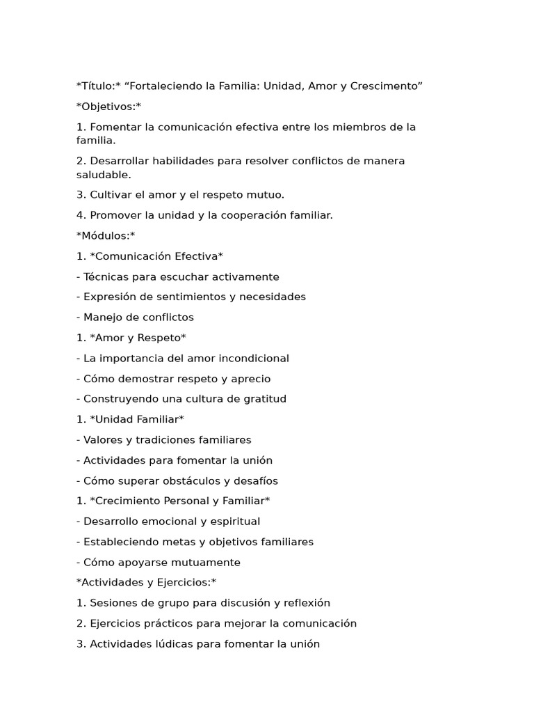 Fortaleciendo La Familia Unidad Amor y Crecimiento | PDF