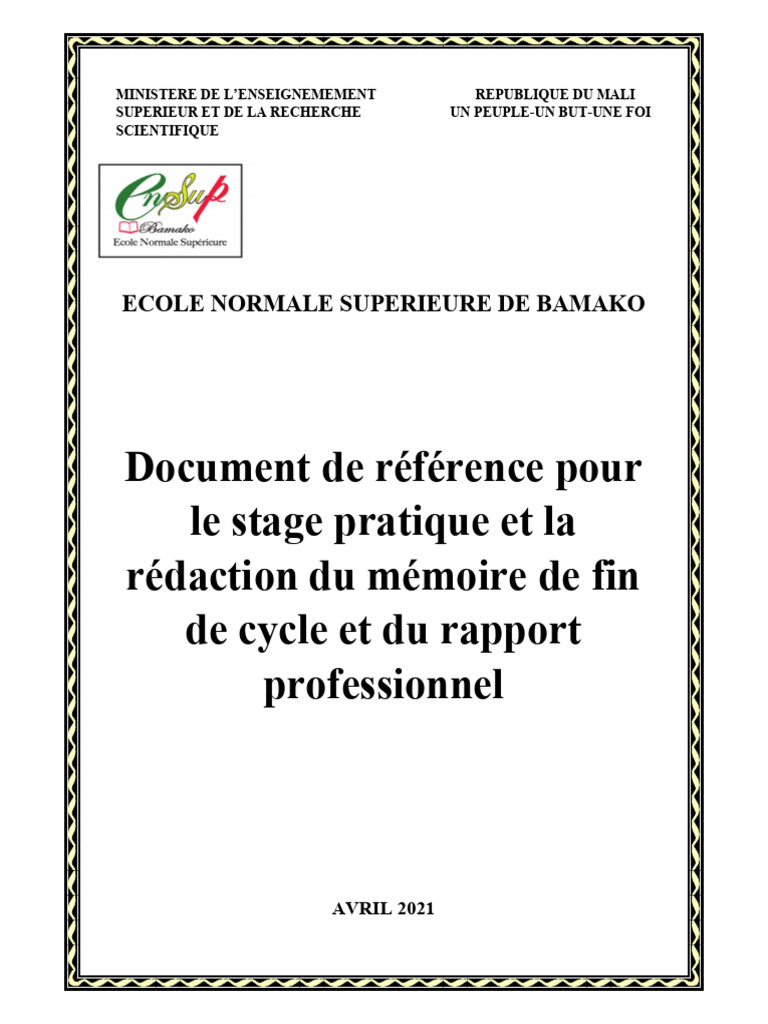 Rédaction du Mémoire de Stage à l'ENSup | PDF | Pédagogie | Apprentissage