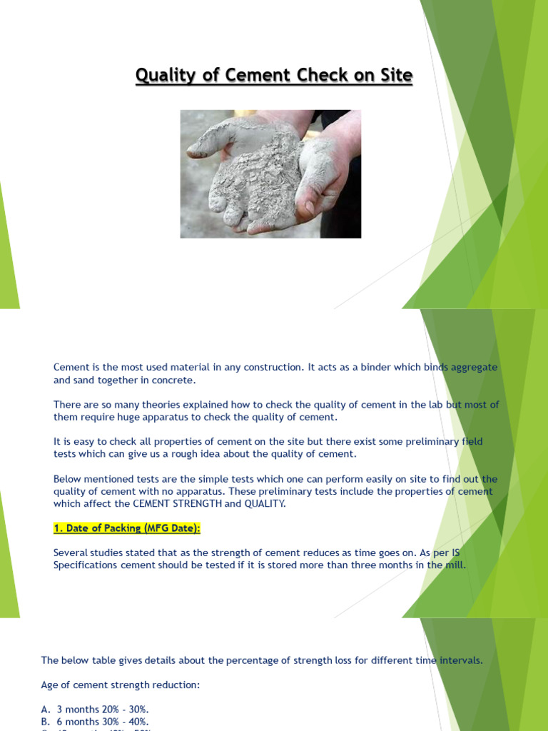 Quality of Cement Check On Site | PDF | Cement | Concrete