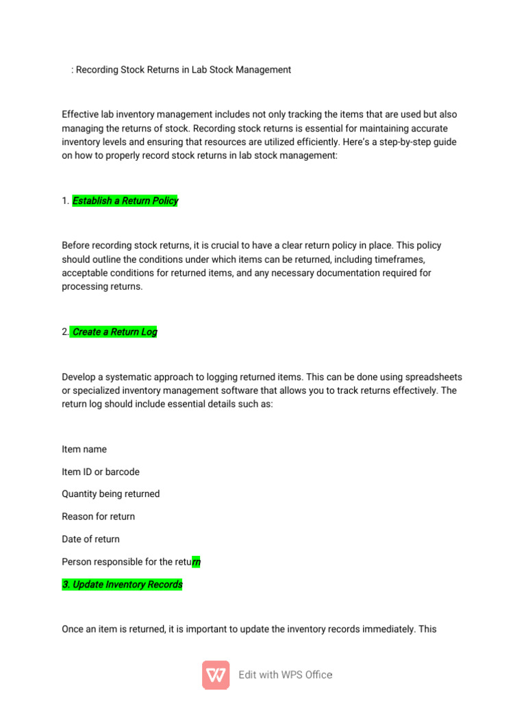 Recording Stock returns-WPS Office | PDF | Inventory | Stocks