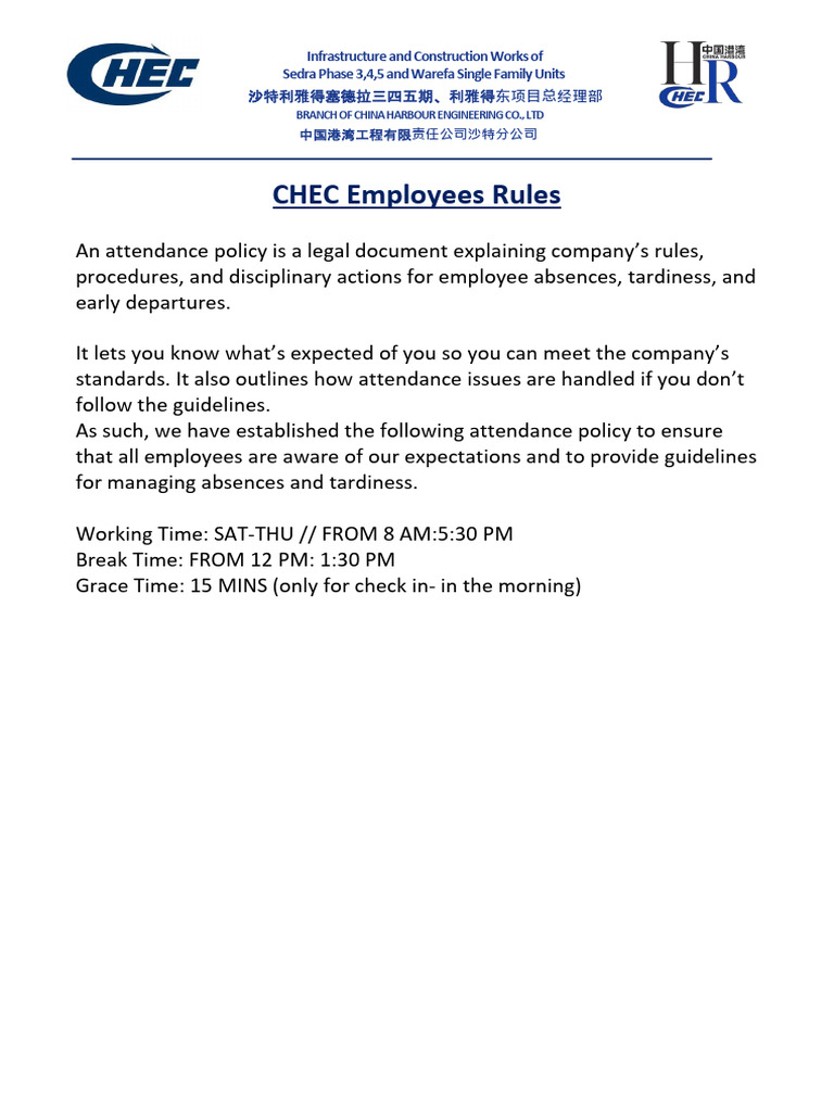 CHEC Company Rules | PDF | Justice | Crime & Violence