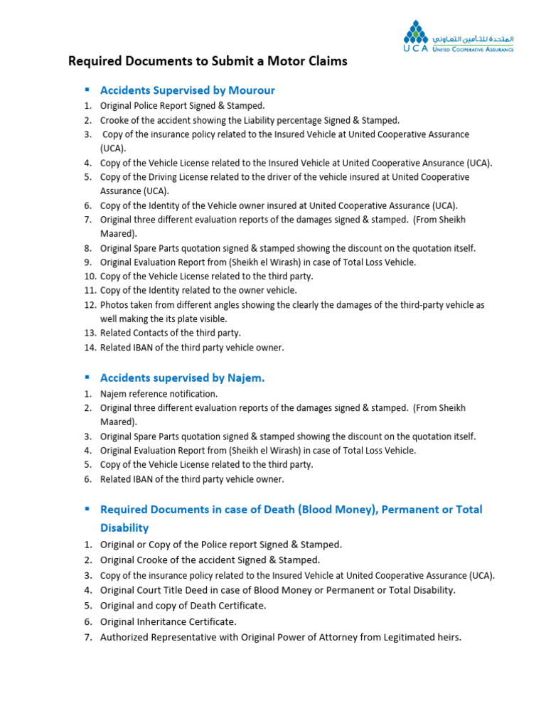 Motor Claims Document Requirements | PDF | Vehicle Insurance | Vehicles