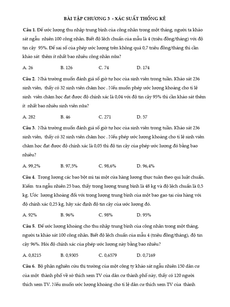 BÃ I Táº P ChÆ°Æ¡ng 3 - XSTK | PDF