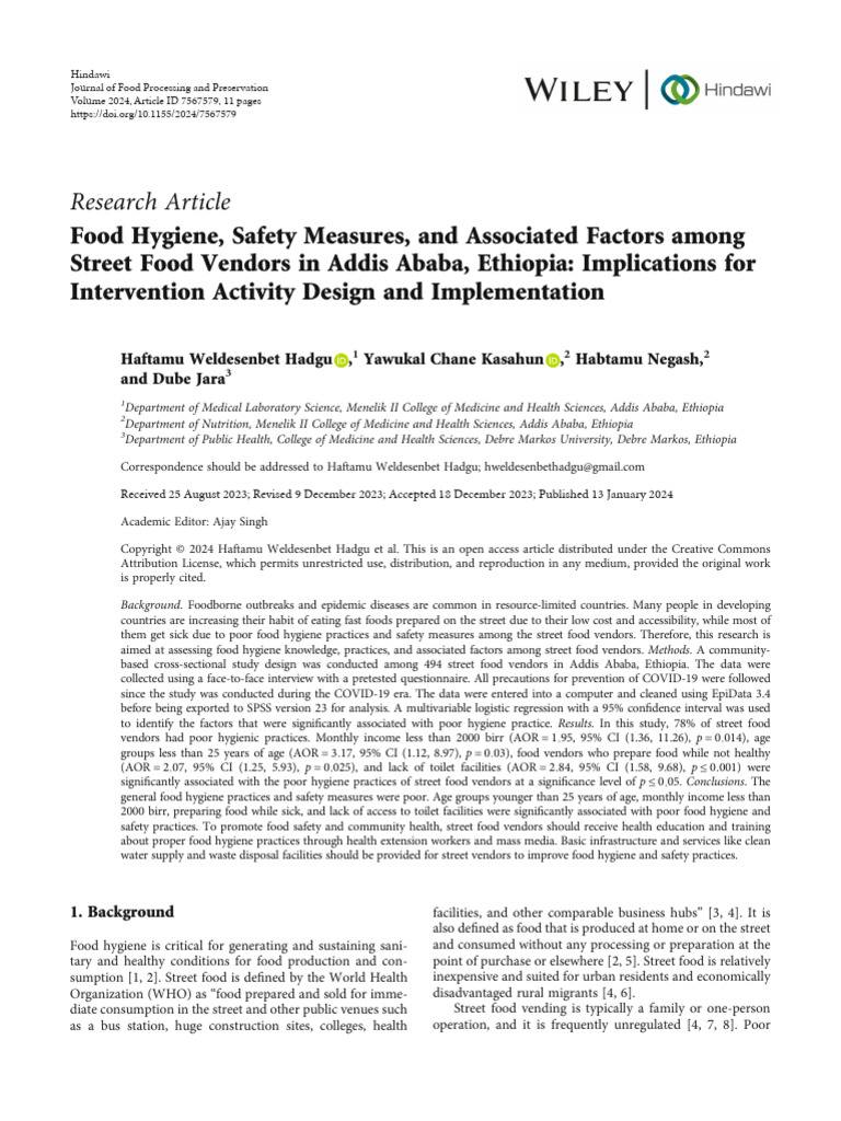 Research Article | PDF | Food Safety | Hygiene