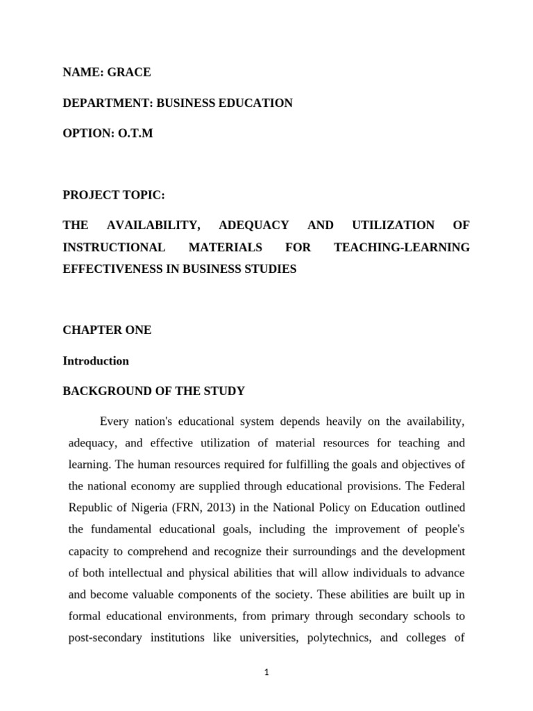 Utilization and Adequacy of Resources in Effective Teach of Secondary ...