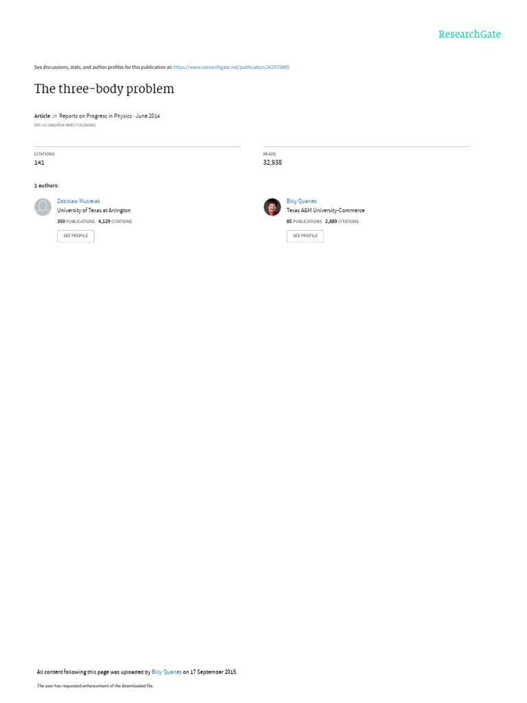 The Three-Body Problem: Reports On Progress in Physics June 2014 | PDF | Ordinary Differential ...