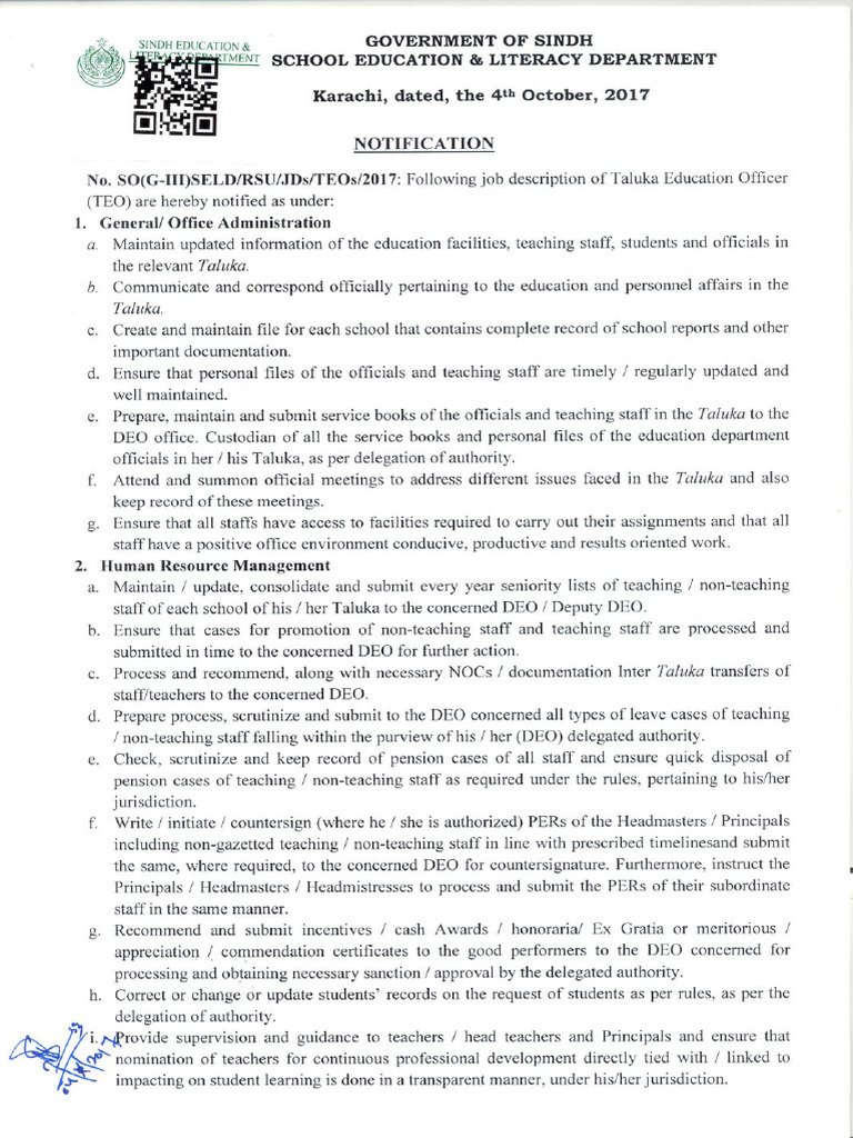 Notification For Notifying Following Job Description of Taluka ...