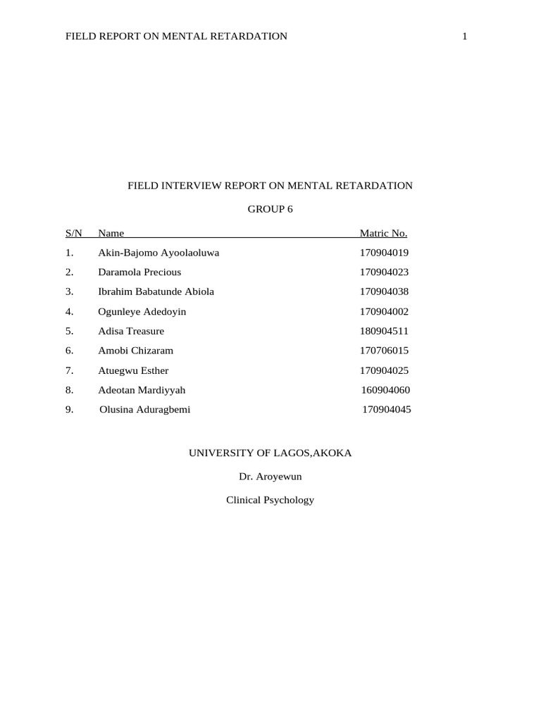 Field Interview Report On Mental Retardation | PDF | Intellectual ...