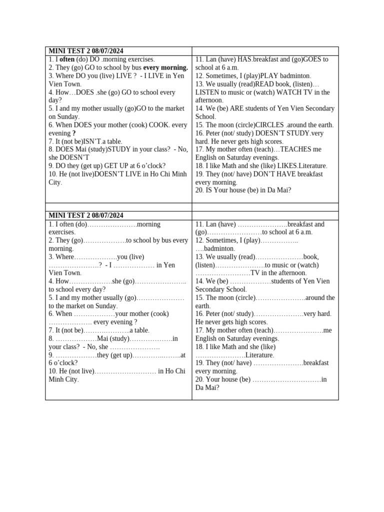 English Mini Test 2 Practice | PDF
