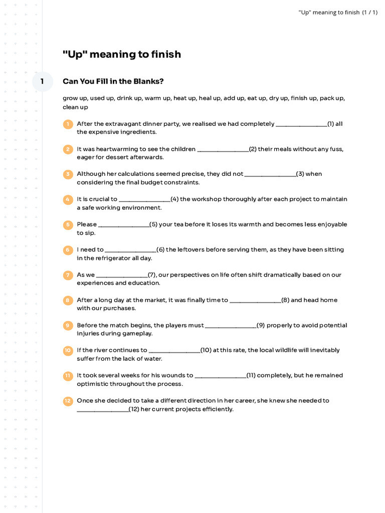 Common Phrases with "Up" Explained | PDF | Games & Activities | Home ...