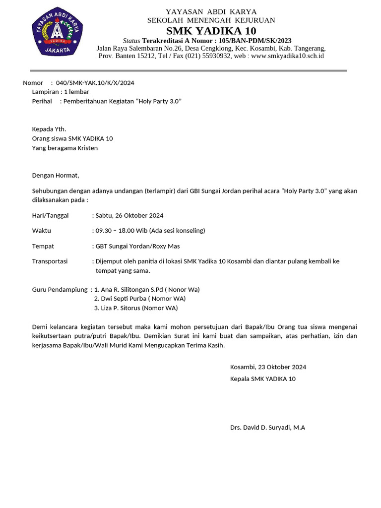 Surat Pemberitahuan Ke Ortu SISWA | PDF | Kesehatan Holistik