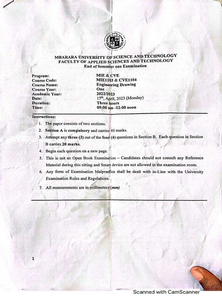 Engineering Drawing End of Sem One 22-23 | PDF