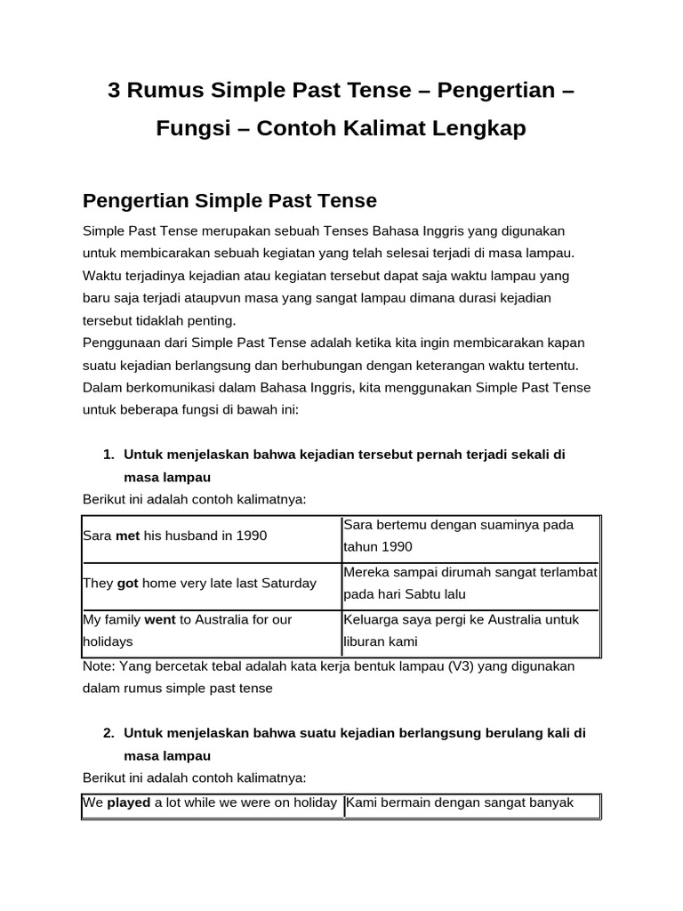 3 Rumus Simple Past Tense | PDF