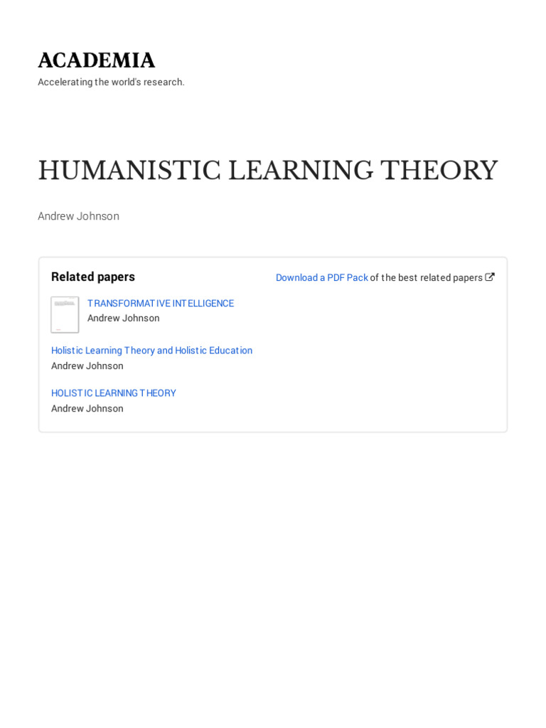 HUMANISTIC LEARNING THEORY EDUCATION IN SEARCH OF ITS SOUL - Johnson | PDF | Humanistic ...