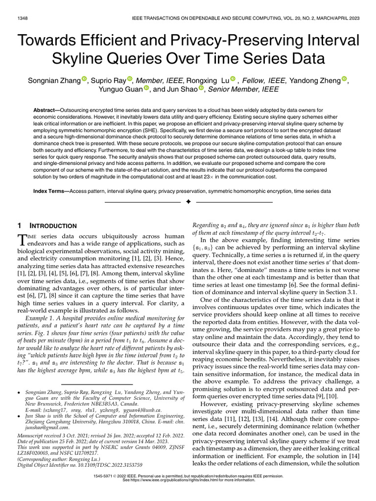 Towards Efficient and Privacy-Preserving Interval Skyline Queries Over Time Series Data | PDF ...