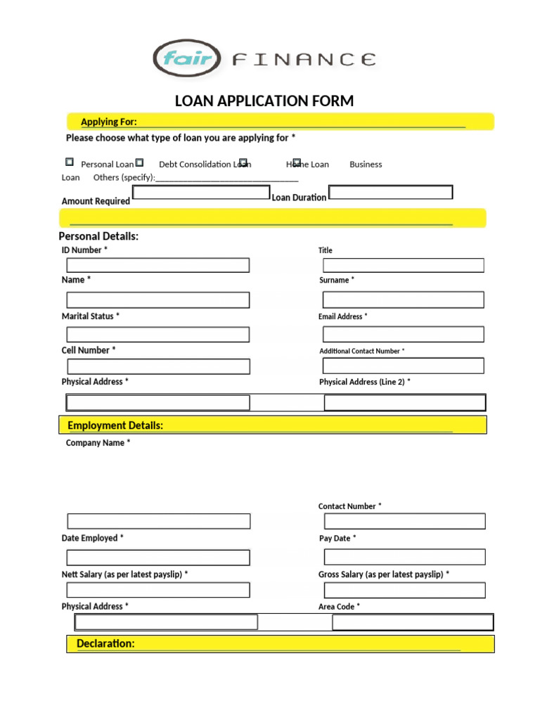 Fair Finance - Loan - Application - Form | PDF