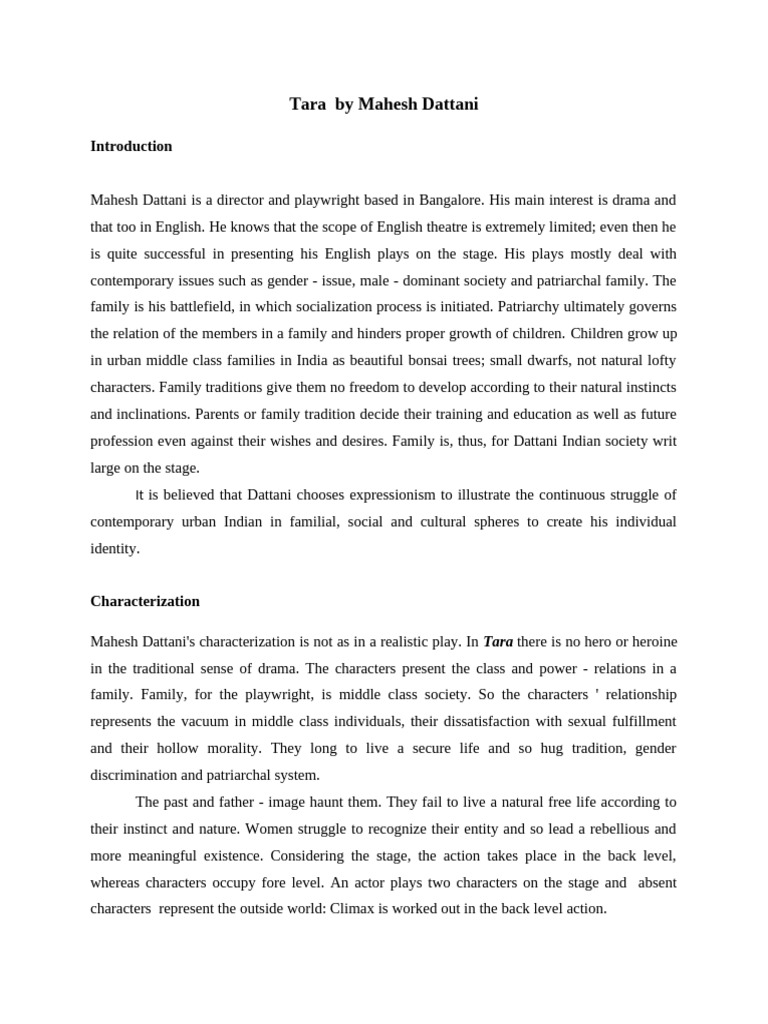 Tara by Mahesh Dattani | PDF | Gender | Gender Studies Tara by Mahesh Dattani | PDF | Gender | Gender Studies