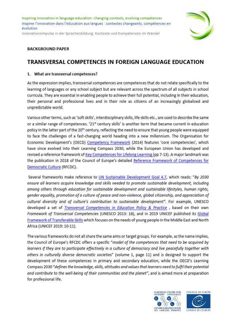 ECML Transversal Competences Think Tank Background Paper en | PDF ...
