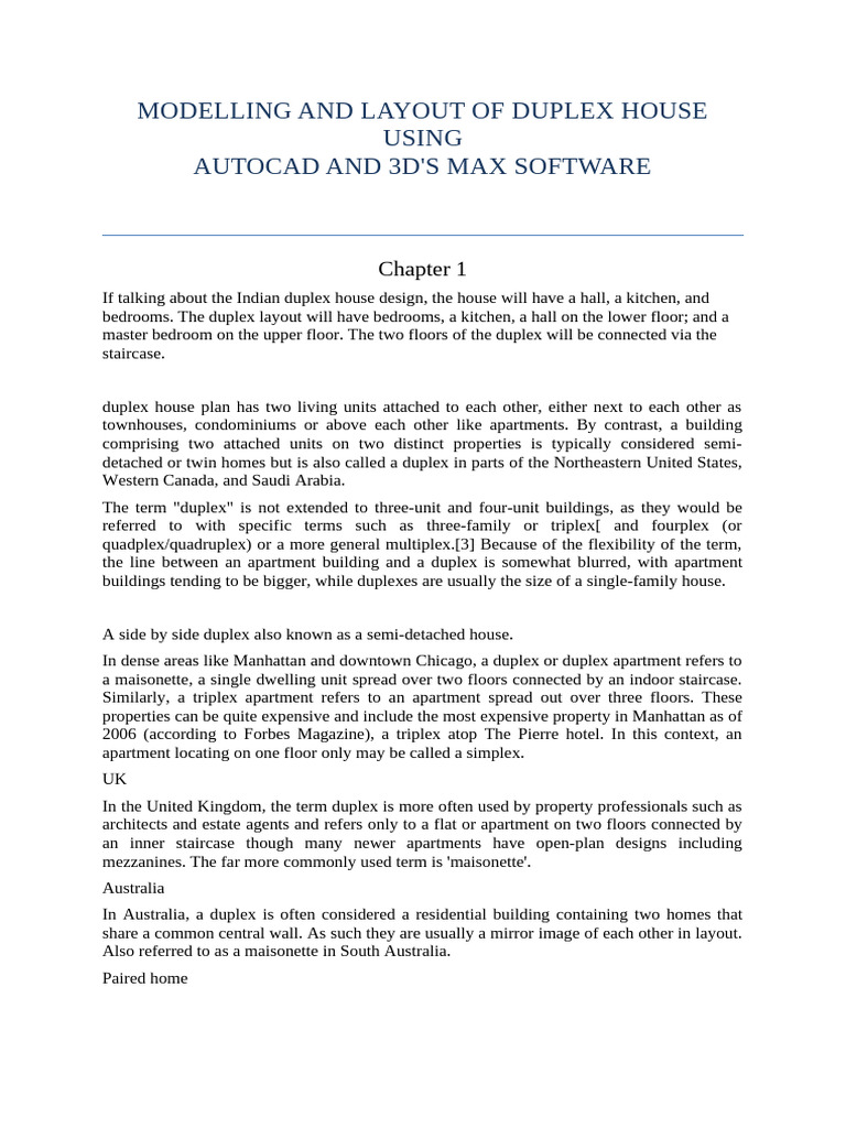 Modelling and Layout of Duplex House Using Autocad 3DS Max | PDF ...