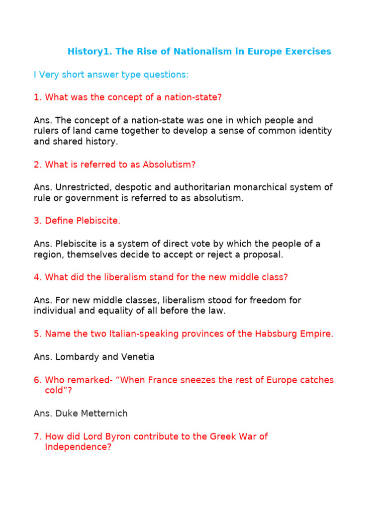 Rise of European Nationalism Exercises | PDF | Kingdom Of Prussia | Prussia